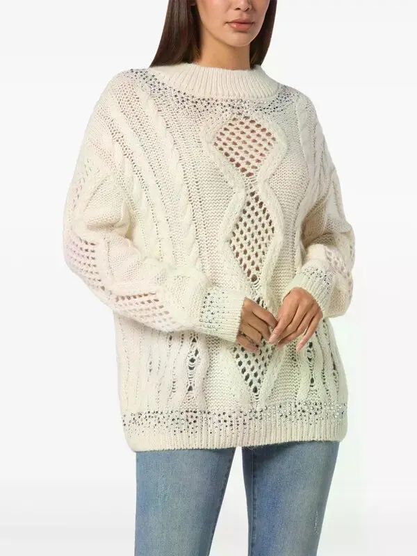 Philipp Plein Rhinestone Embellished Cable Knit Sweater