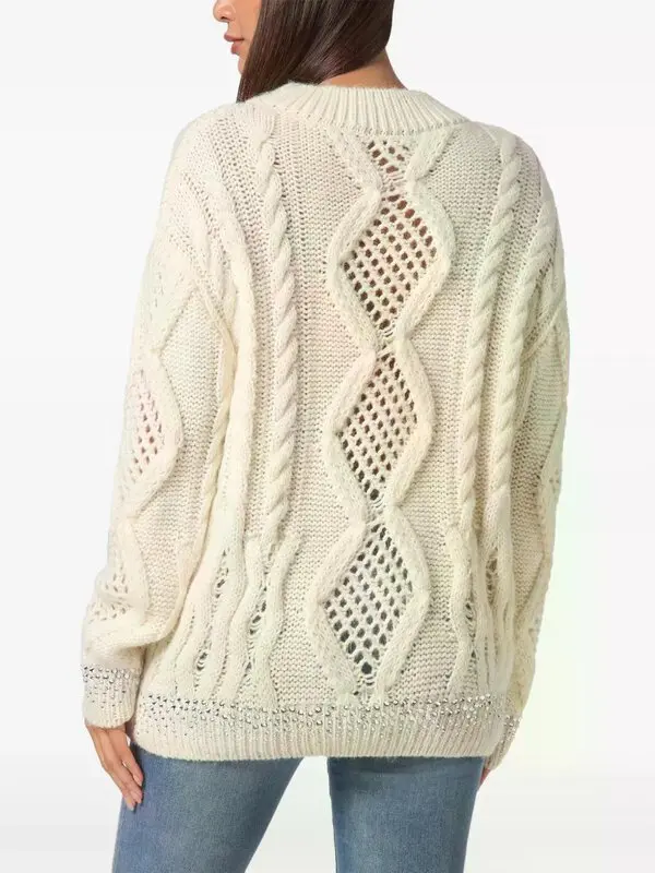 Philipp Plein Rhinestone Embellished Cable Knit Sweater