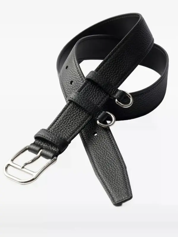 Prada Pebbled Leather Belt With Silver-tone Buckle - Black