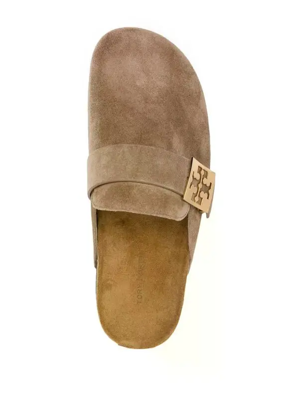 Tory Burch Logo Plaque Suede Mules - Neutrals