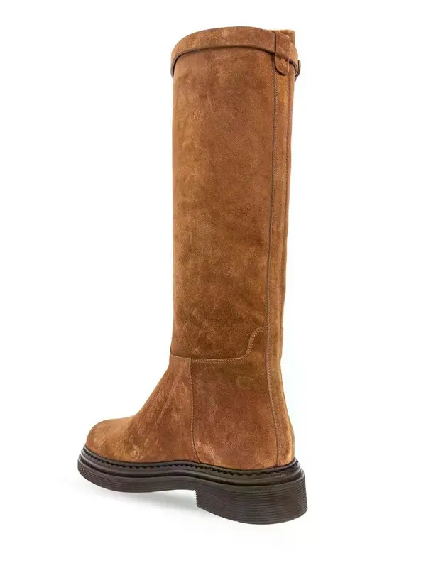Dolce & Gabbana Suede Knee-high Boots With Dg Plaque - Brown
