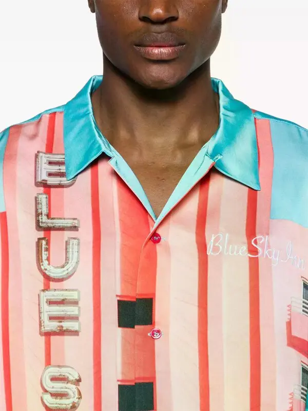 BLUE SKY INN Inn Sign-print Satin Shirt - Red