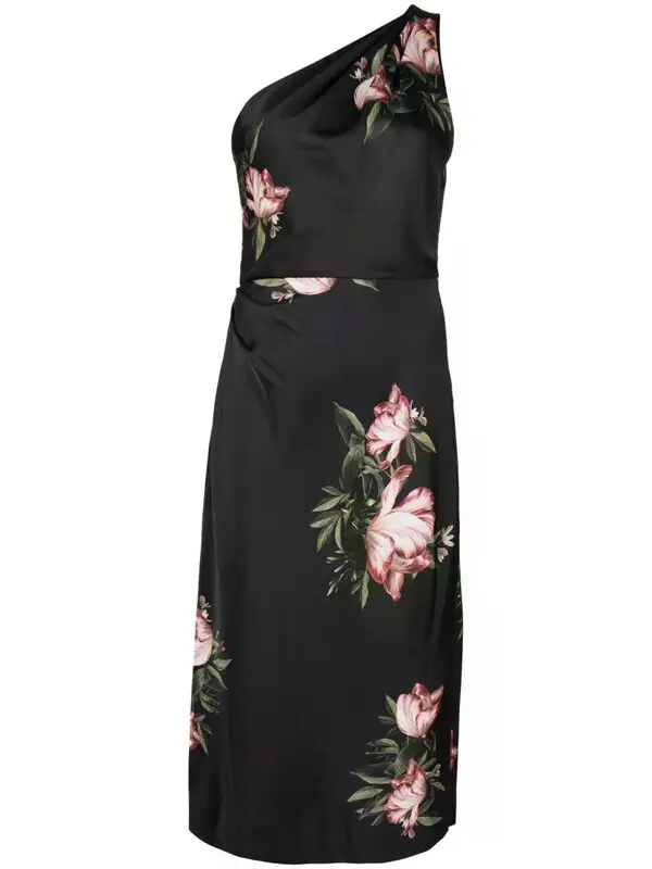 Sachin & Babi Carmen Floral Print One-shoulder Midi Dress - Black