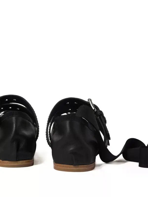 Miu Miu Buckled Leather Ballerina Shoes - Black