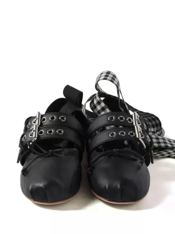 Miu Miu Buckled Leather Ballerina Shoes - Black