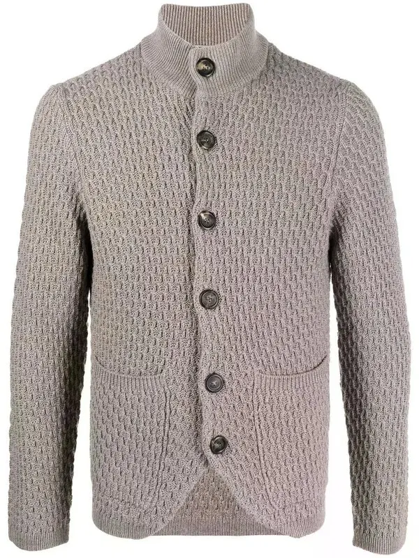 Canali Textured Knit Merino Wool Cardigan