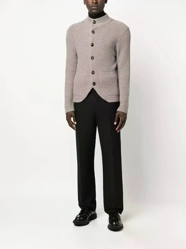 Canali Textured Knit Merino Wool Cardigan