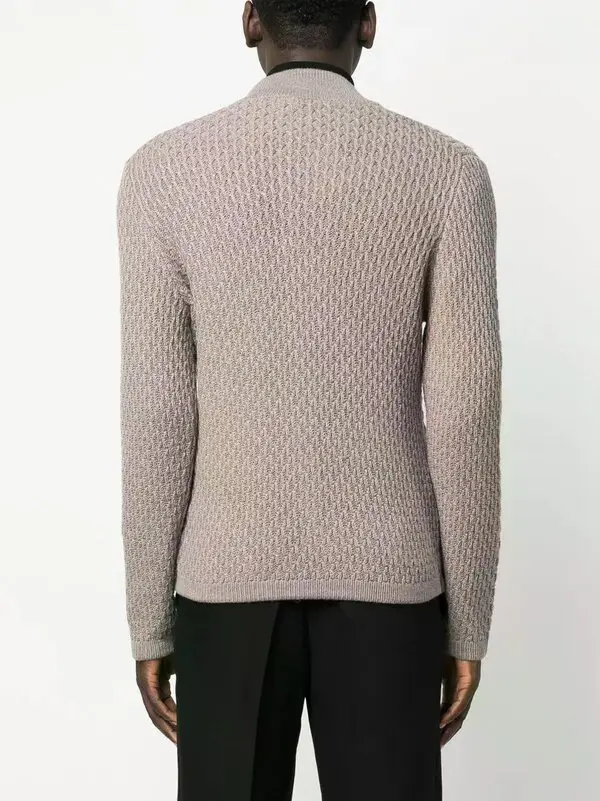 Canali Textured Knit Merino Wool Cardigan