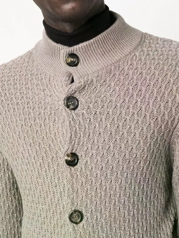 Canali Textured Knit Merino Wool Cardigan