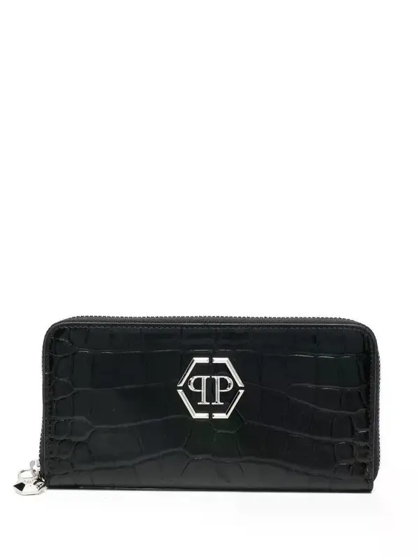 Philipp Plein Crocodile-embossed Leather Purse - Black