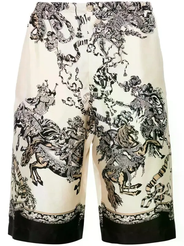 Gucci Baroque-print Silk Shorts - Neutrals