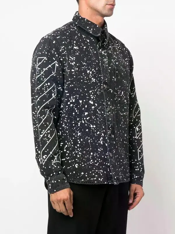 Off-White Diag-stripe Paint-splatter Denim Shirt