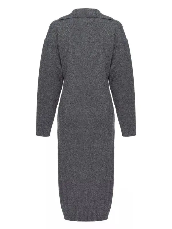 Pinko V-neck Knitted Midi Dress With Side Slit - Grey
