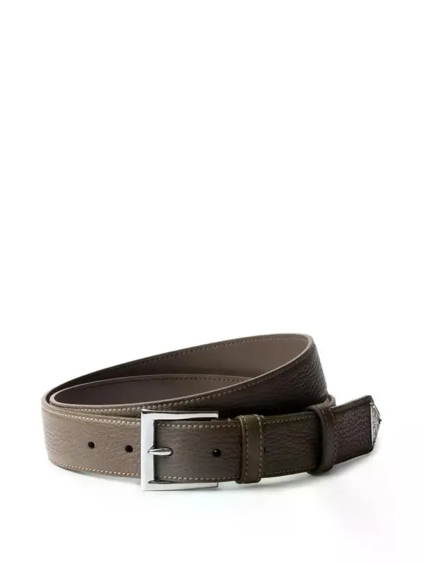 Prada Grained Leather Belt With Silver-tone Buckle - Brown