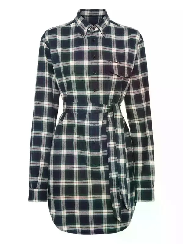 Dsquared2 Checked Shirt Dress With Belt - Blue