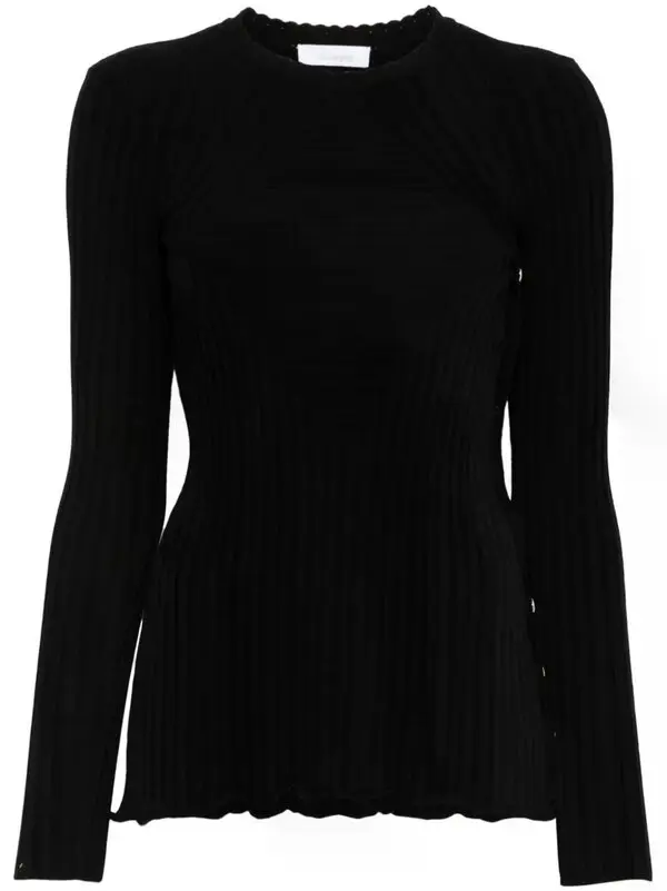 Rabanne Ribbed Sweater With Scallop Collar And Button Detailing - Black