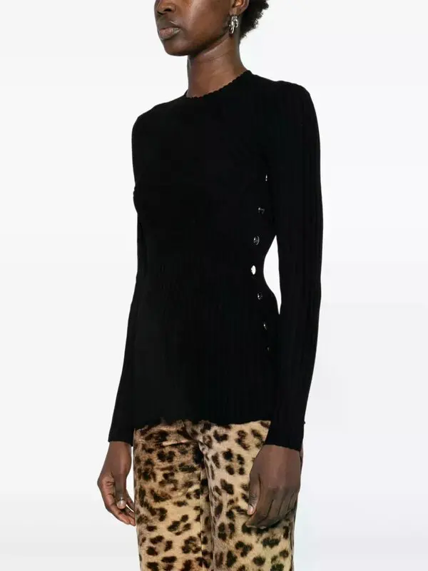 Rabanne Ribbed Sweater With Scallop Collar And Button Detailing - Black