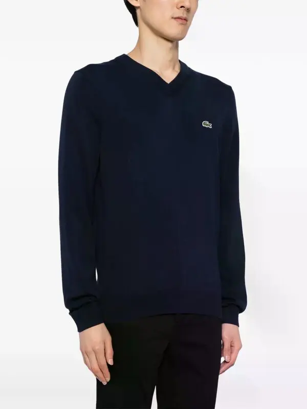 Lacoste Fine-ribbed V-neck Jumper - Blue