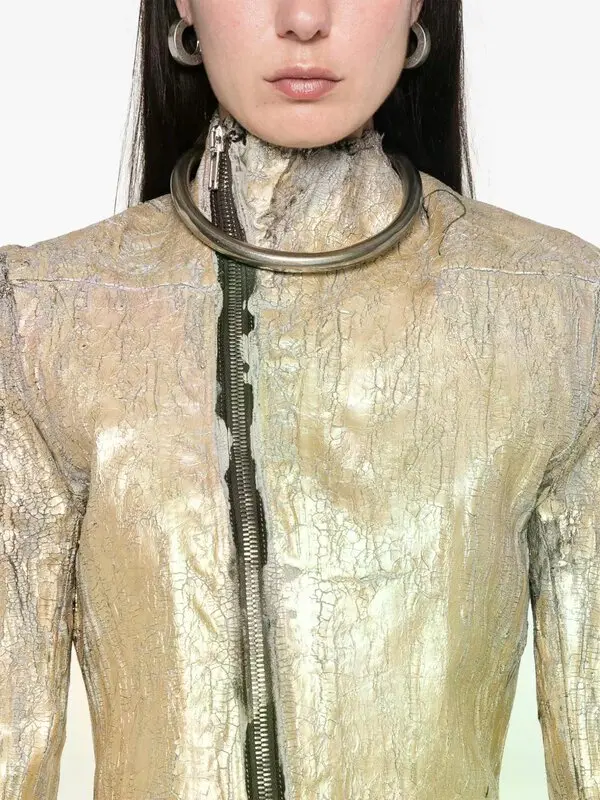 Rick Owens Cracked Effect Zip-up Jacket - Gold