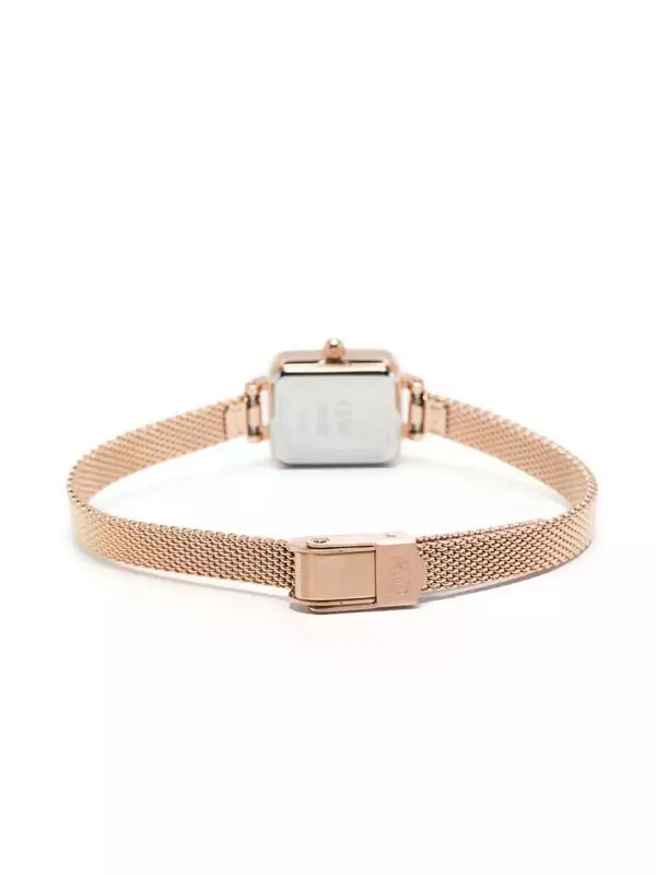 DANIEL WELLINGTON Quadro Mini Rectangular Rose Gold Tone Stainless Steel Mesh Bracelet Watch