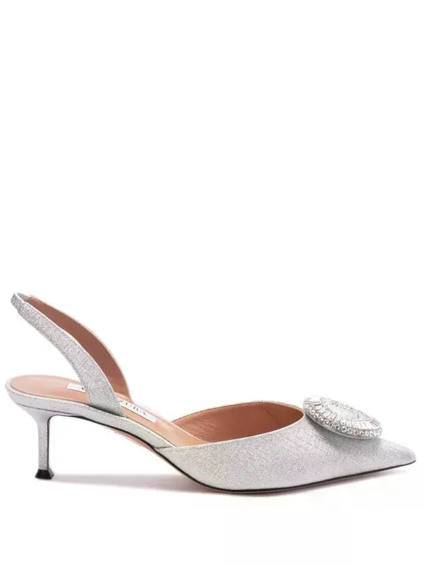 AQUAZZURA Crystal Hoop Slingback Pumps - Silver