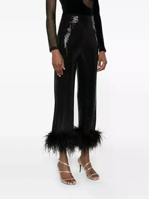 NISSA Sequin Feather Trimmed Trousers