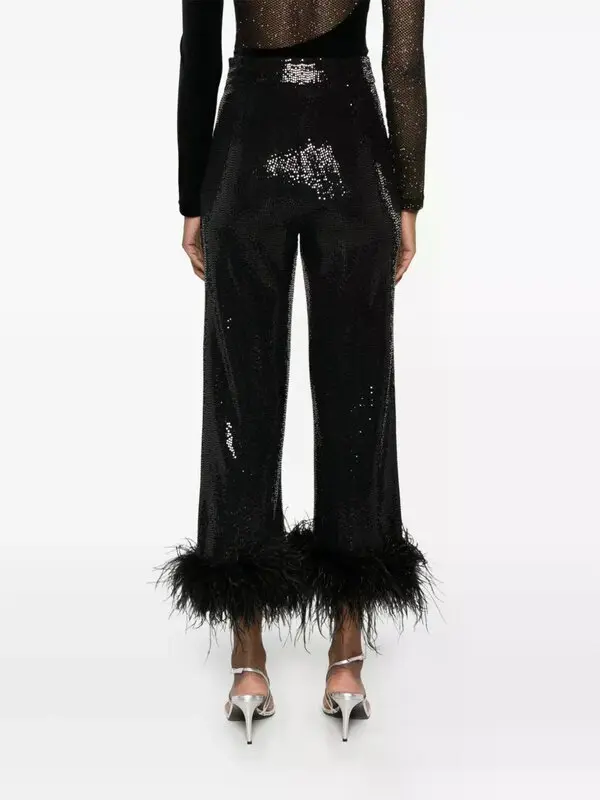 NISSA Sequin Feather Trimmed Trousers