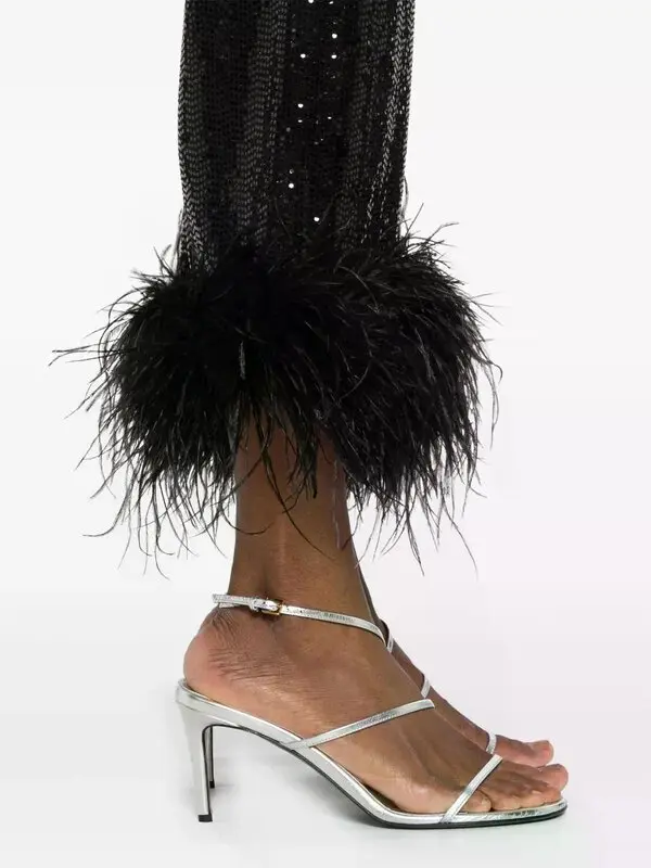NISSA Sequin Feather Trimmed Trousers