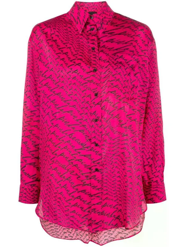 Pinko All-over Logo Print Long-sleeve Shirt - Pink