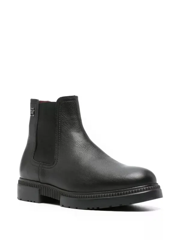 Tommy Hilfiger Monogram Plaque Leather Ankle Boots