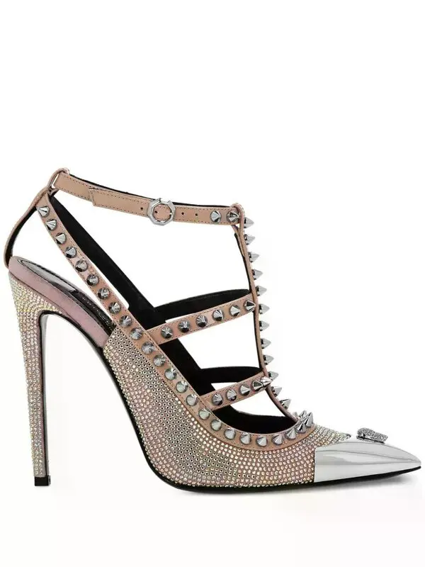 Philipp Plein 120mm Skull-embellished Leather Pumps - Neutrals