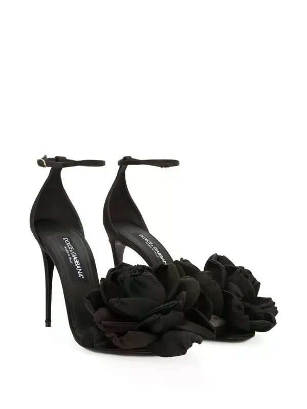 Dolce & Gabbana Keira Floral-appliqué Satin Sandals - Black