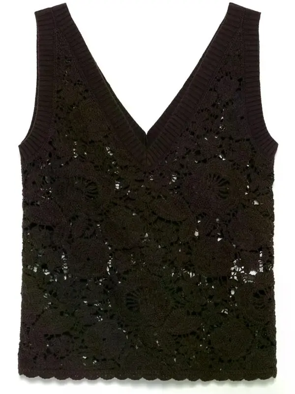 P.a.r.o.s.h Cedar V-neck Sleeveless Crochet Top - Brown