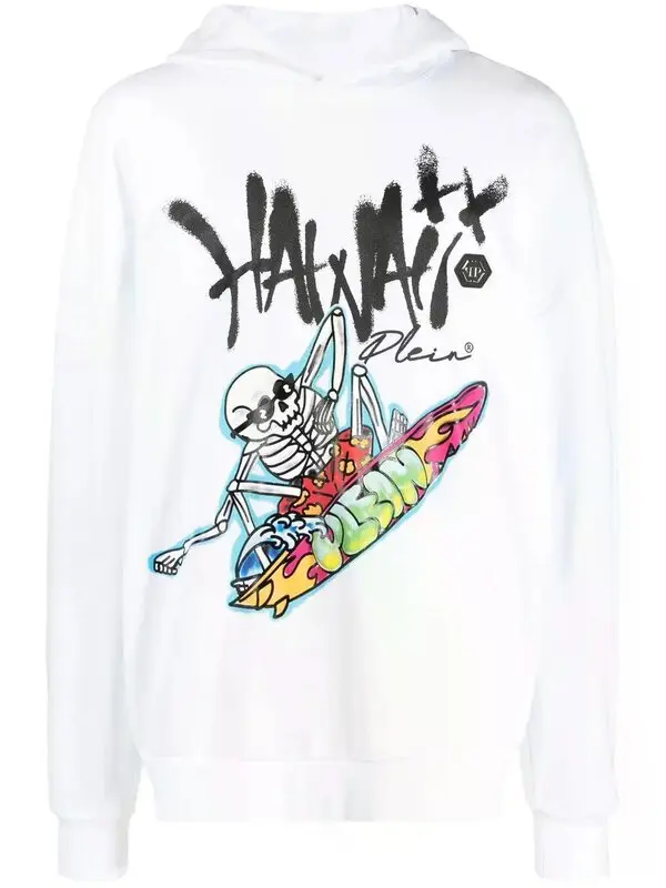 Philipp Plein Hawaii-print Cotton Hoodie - White