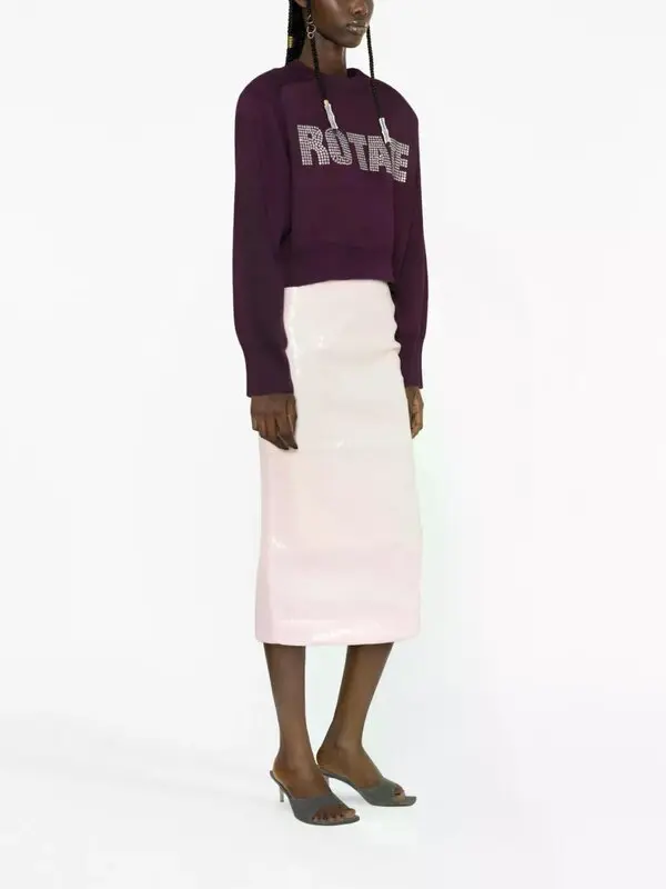 ROTATE BY BIRGER CHRISTENSEN Rhinestone Embellished Logo Appliqué Cropped Sweatshirt - Purple