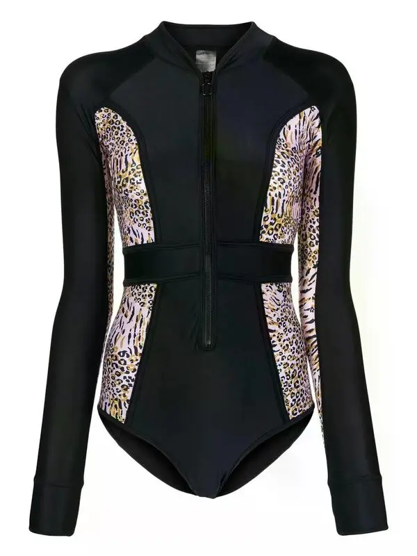 DUSKII Leopard-print Long-sleeve Surf Suit