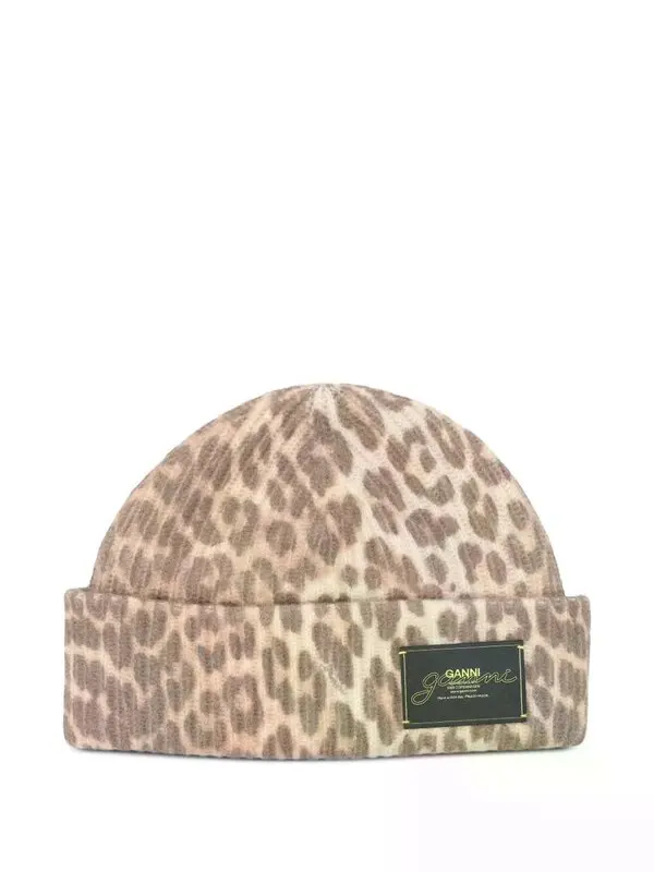 GANNI Leopard-print Beanie - Neutrals