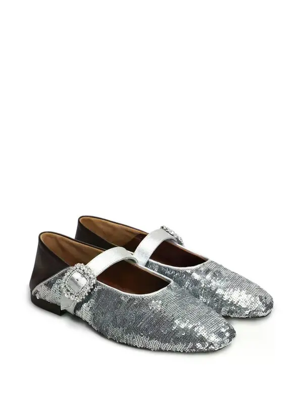 WALES BONNER Sequined Ballerina Shoes With Buckle Detail - Silver