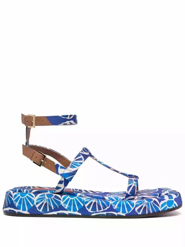 La DoubleJ Jazzy Seashell-print Flat Sandals - Blue