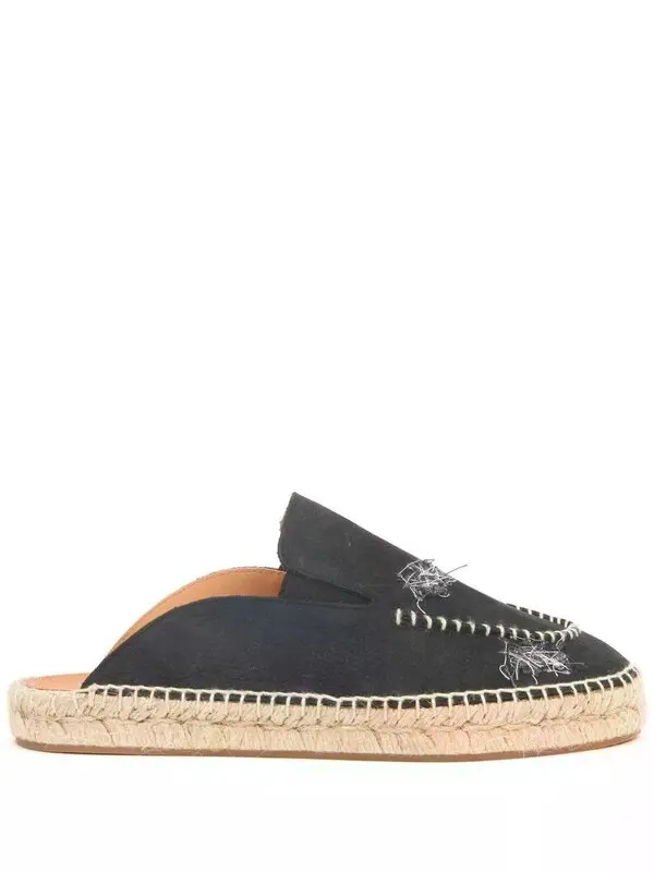 MAISON MARGIELA Embroidered Calf Leather Espadrille Mules - Black