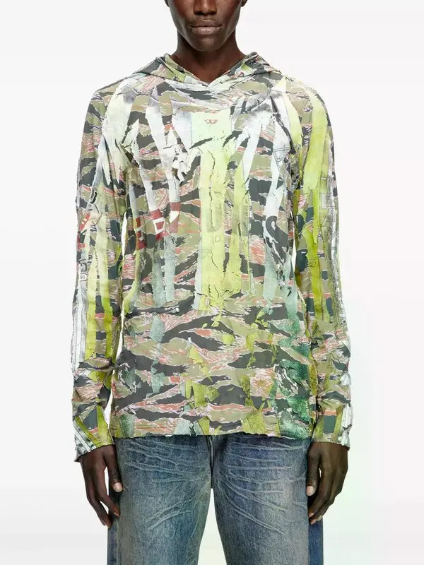 DIESEL® Graphic Print Hooded Long Sleeve Top