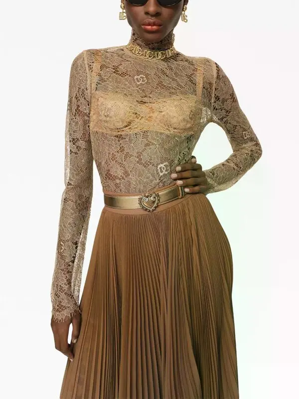 Dolce & Gabbana Floral Lace High-neck Blouse
