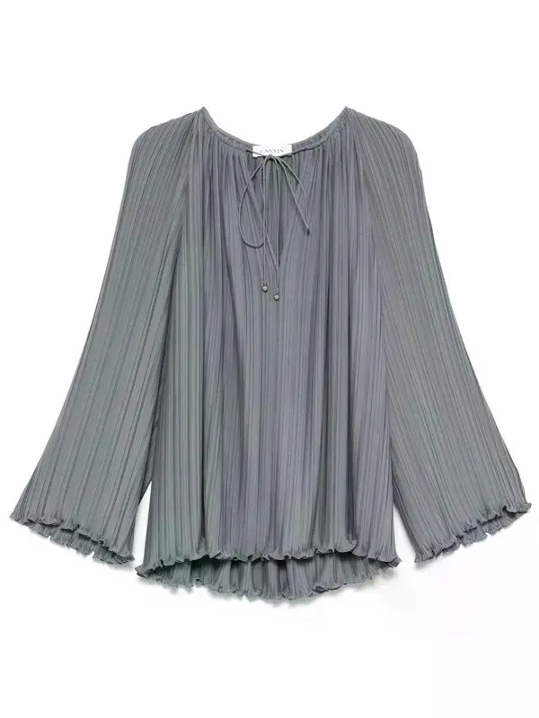 LANVIN Pleated Tie Neck Blouse - Grey