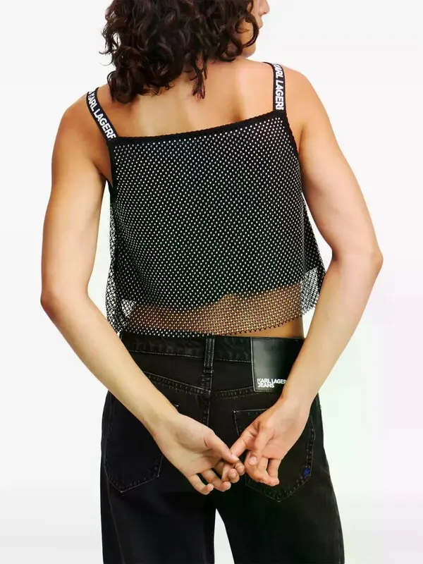 Karl Lagerfeld Chainmail Embellished Cowl Neck Cropped Top