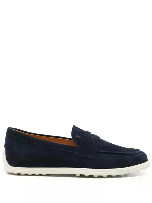 TOD'S Suede Loafers With Penny Slot Detail - Blue