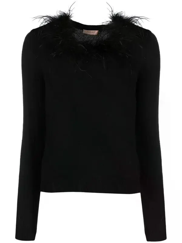 TWINSET Ostrich Feather Trim Jumper - Black