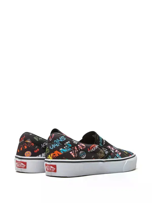 VANS Graffiti Print Slip-on Sneakers - Black