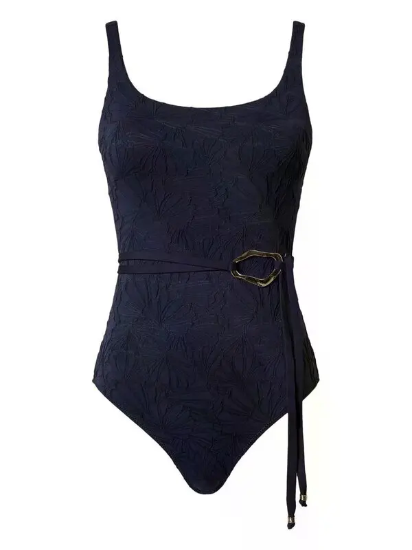TWINSET Belted One-piece Swimsuit With Floral Embroidery - Blue