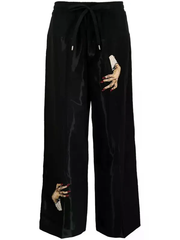 Undercover Hand-embroidered Satin Trousers - Black
