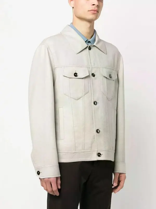 Brioni Beige Virgin Wool Blend Trucker Shirt Jacket